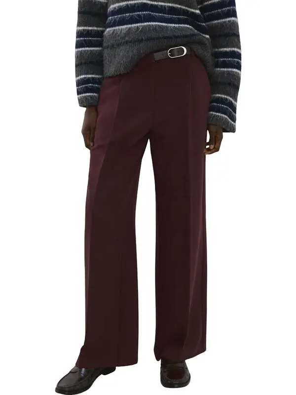 Mango Mid-rise Straight-leg Pleated Pants With Belt - Wine
