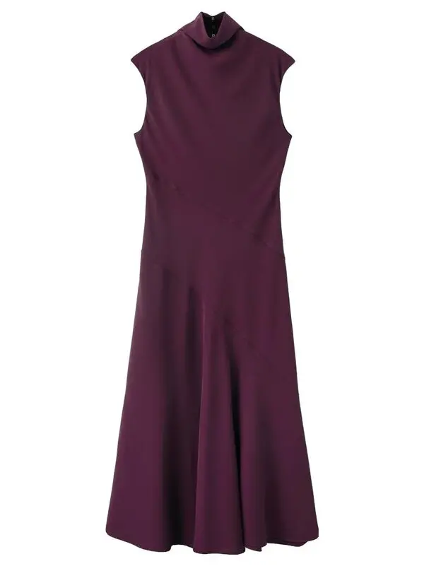 Mango Drape Mock Neck Sleeveless Midi Dress - Wine