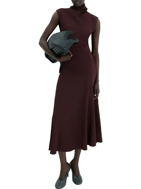 Mango Drape Mock Neck Sleeveless Midi Dress - Wine