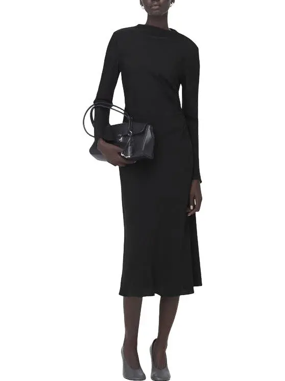 Mango Ruched Long Sleeve Midi Dress - Black