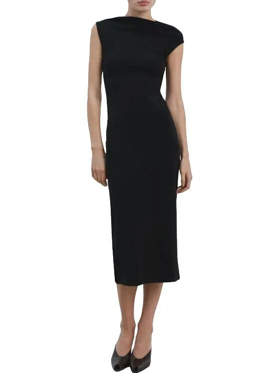 Mango Asymmetric Midi Sheath Dress - Black