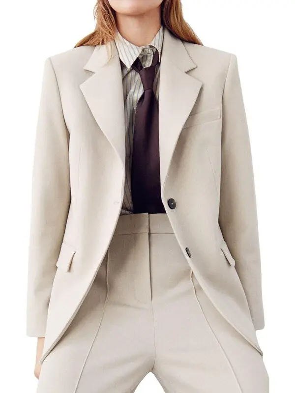Mango Notch Collar Blazer - Ivory White