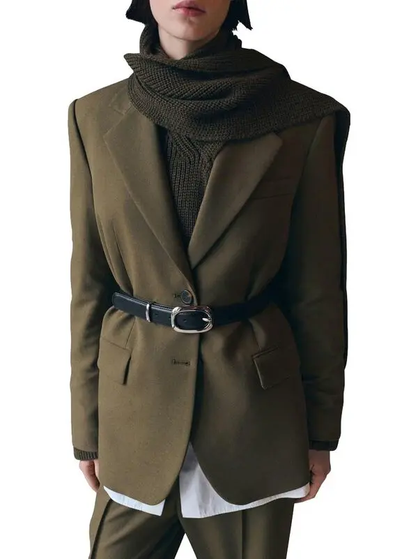 Mango Notch Collar Blazer - Khaki Green