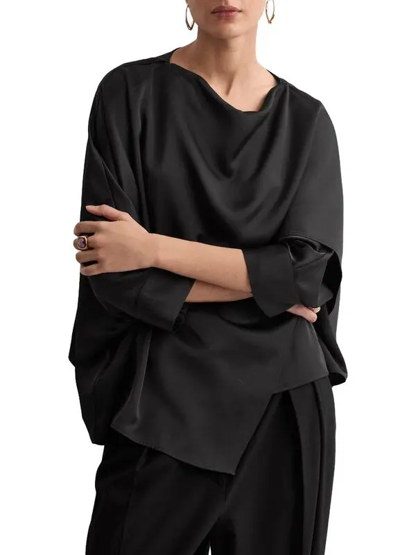 Mango Asymmetric Satin Top - Black