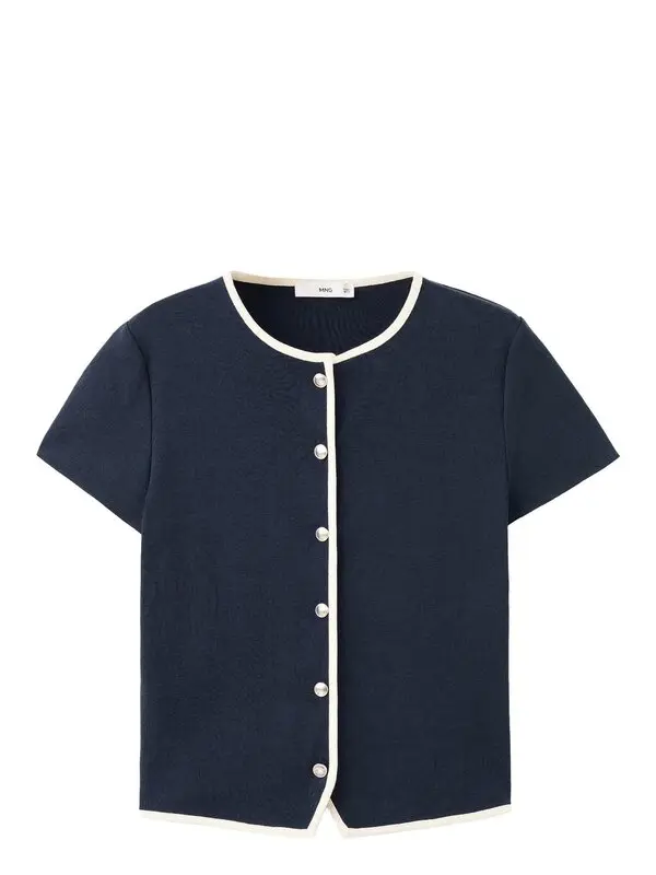 Mango Piped Trim Cotton Button-up Top - Dark Navy