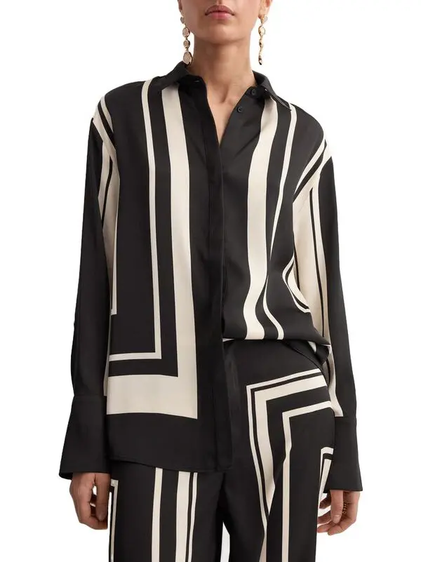 Mango Stripe Satin Button-up Shirt - Black