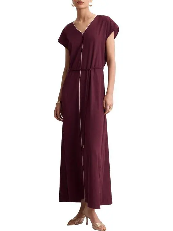 Mango Contrast Piping Belted Midi Dress - Cherry