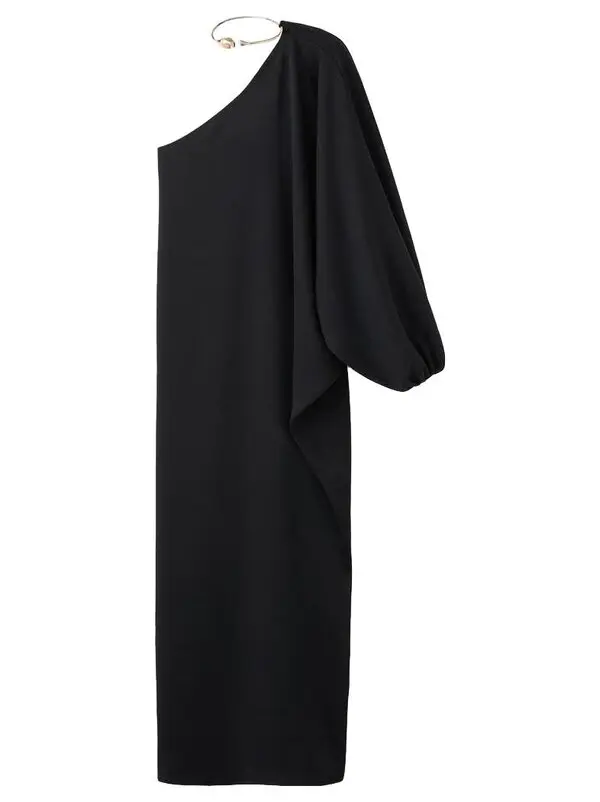 Mango One-shoulder Maxi Dress With Golden Hardware - Black