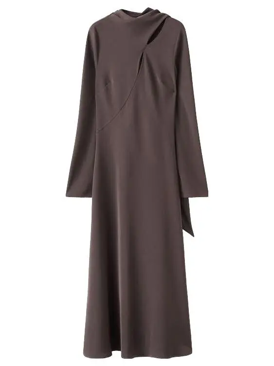 Mango Scarf Neck Long Sleeve Dress - Brown