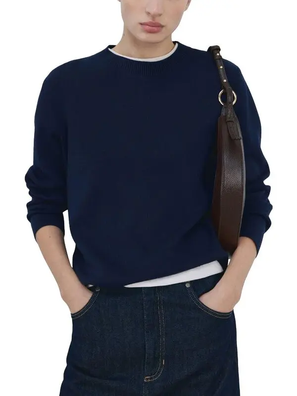 Mango Fine Knit Crewneck Sweater - Dark Navy