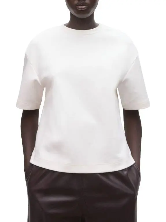 Mango Cotton Blend Boxy Cropped T-shirt - Off White
