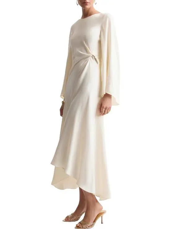 Mango Flutter Sleeve Satin Dress - Ecru
