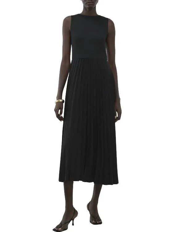 Mango Belted Pleated Sleeveless Midi Dress - Black