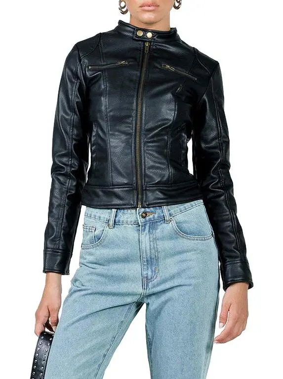 Princess Polly Faux Leather Moto Jacket - Black