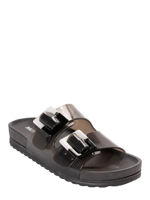 MUK LUKS Grand Cayman Slide Sandals With Adjustable Straps And Cushioned Footbed - Black Clear