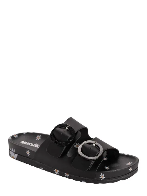 MUK LUKS Grand Cayman Slide Sandals With Adjustable Straps And Cushioned Footbed - Black/daisy