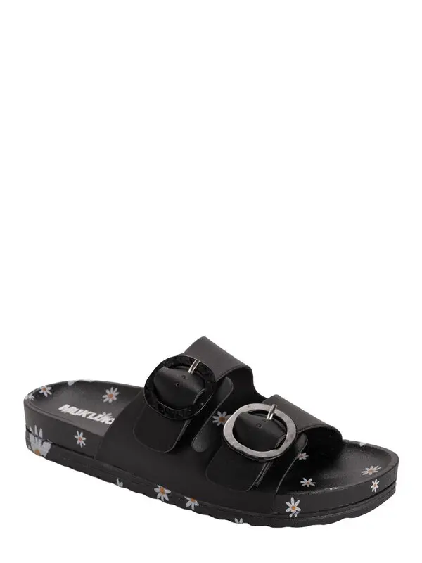MUK LUKS Grand Cayman Slide Sandals With Adjustable Straps And Cushioned Footbed - Black/daisy