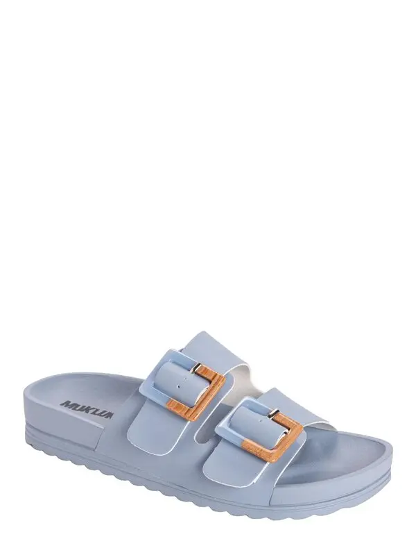 MUK LUKS Grand Cayman Slide Sandals With Adjustable Straps And Cushioned Footbed - Chambray