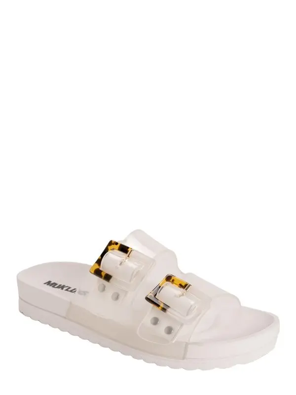 MUK LUKS Grand Cayman Slide Sandals With Adjustable Straps And Cushioned Footbed - Clear