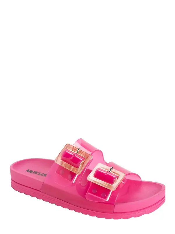 MUK LUKS Grand Cayman Slide Sandals With Adjustable Straps And Cushioned Footbed - Magenta