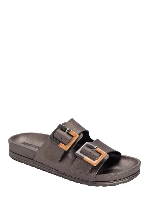 MUK LUKS Grand Cayman Slide Sandals With Adjustable Straps And Cushioned Footbed - Pewter