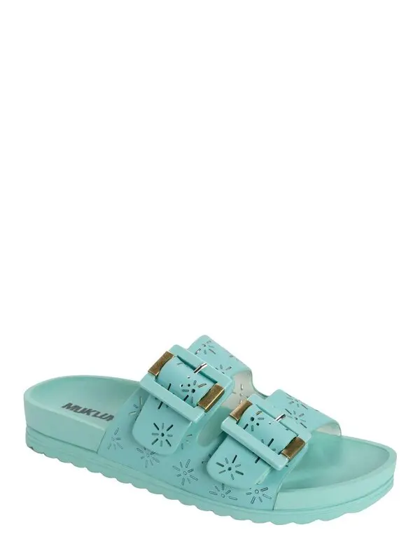 MUK LUKS Grand Cayman Slide Sandals With Adjustable Straps And Cushioned Footbed - Turquoise