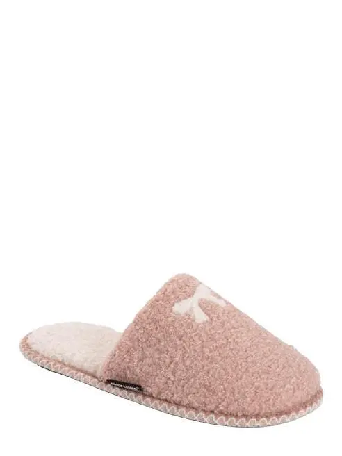 MUK LUKS Novelty Punch Needle Scuff Slipper - Rose Pink Bow