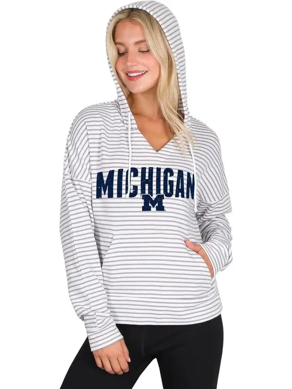 CONCEPTS SPORT Michigan Wolverines French Terry Striped Pullover Hoodie - White