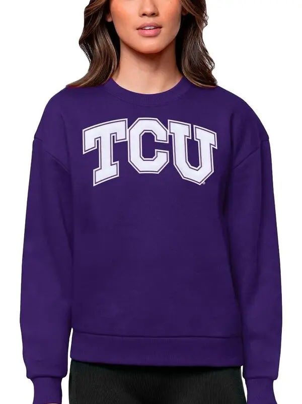 ANTIGUA Tcu Horned Frogs Victory Crewneck Pullover Sweatshirt - Purple