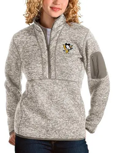 ANTIGUA Pittsburgh Penguins Fortune Half-zip Pullover Jacket - Oatmeal