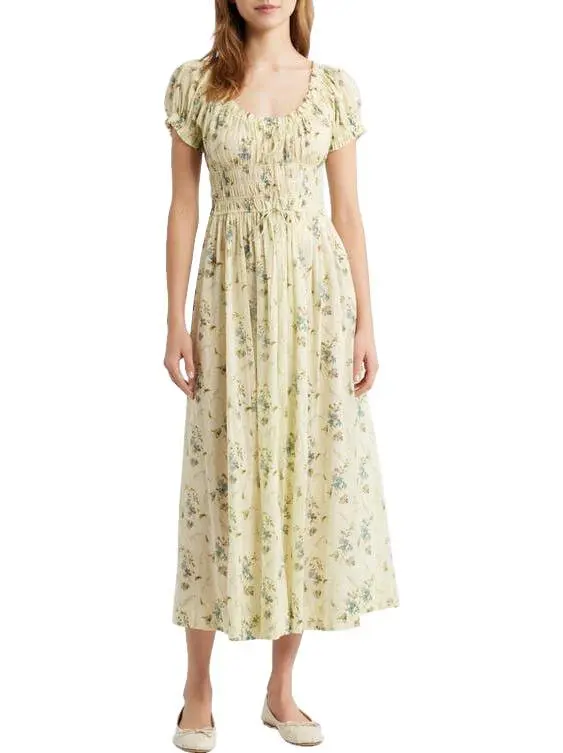 DÔEN Ashlynn Floral Organic Cotton Voile Midi Dress - Sunshine Prairie Rose