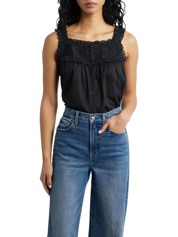 DÔEN Fidella Lace Trim Top - Black