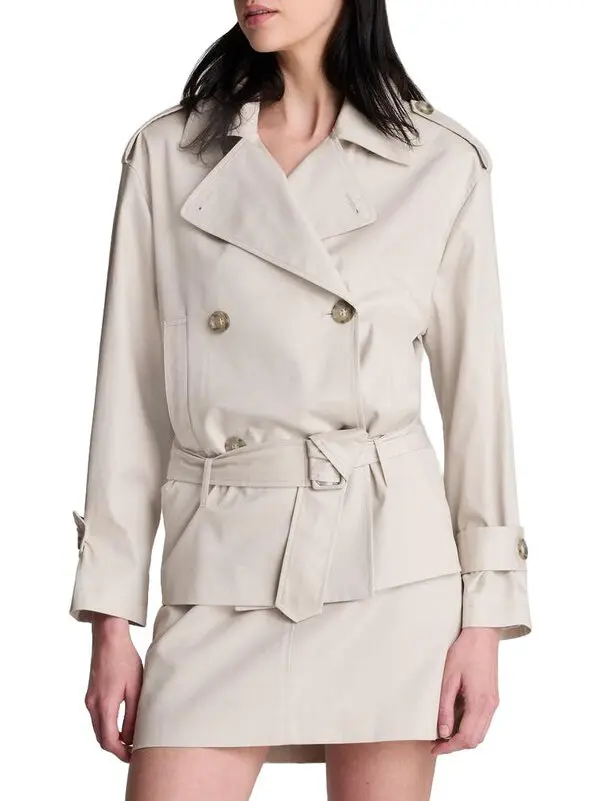 KENNETH COLE Double-breasted Short Trench Coat - Oxford Stone