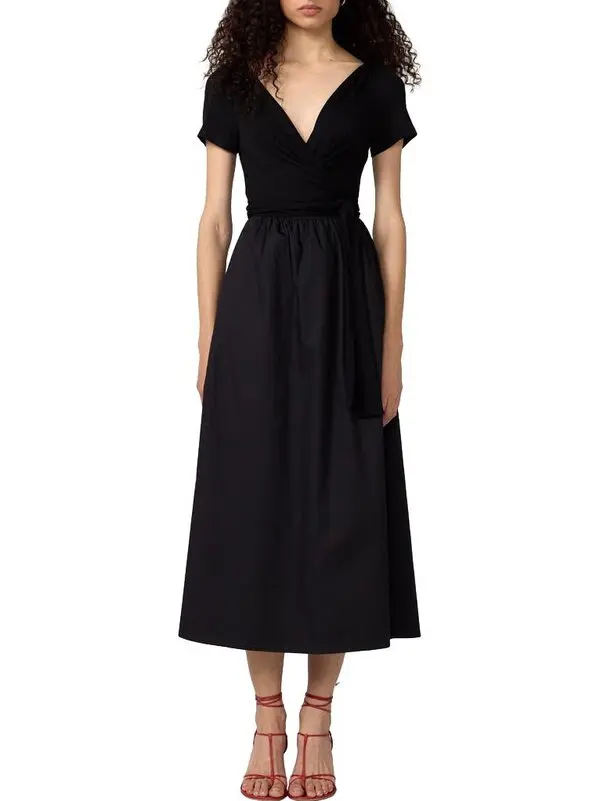 Diane Von Furstenberg Elena Mixed Media Fit & Flare Dress - Black