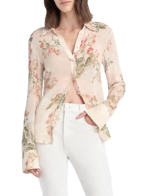 FAVORITE DAUGHTER The Bailey Georgette Printed Button-up Shirt - Light Peach Rose G
