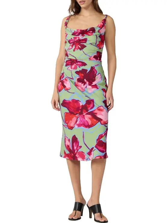 Diane Von Furstenberg Floral Cowl Neck Midi Dress - Hibiscus Smoke Degrade