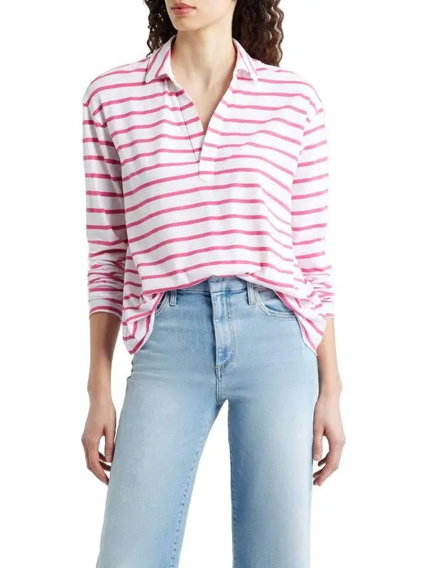 Frank & Eileen Patrick Popover Henley - Pink Lotus Stripe