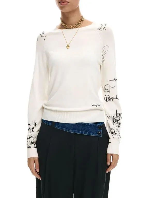 Desigual Fine Gauge Graphic Sweater - Ivory