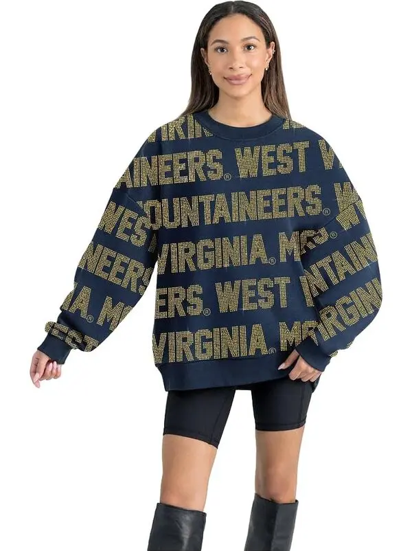 GAMEDAY COUTURE West Virginia Mountaineers Rhinestone Embellished Oversized Sweatshirt - Navy