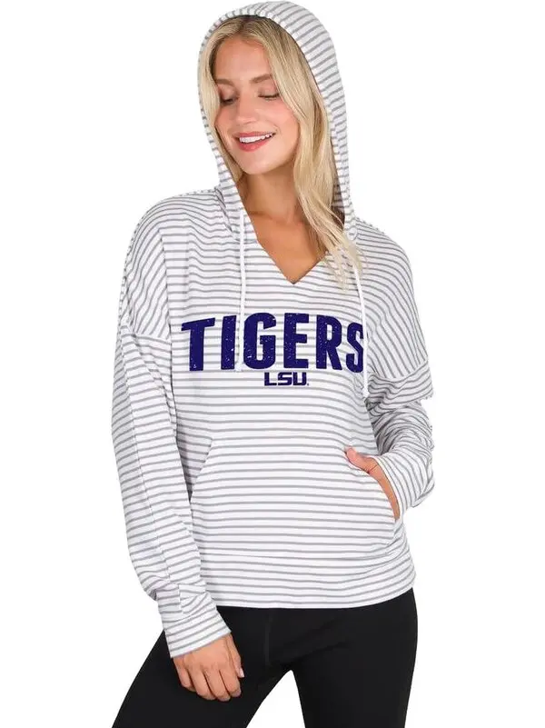 CONCEPTS SPORT French Terry Striped V-neck Pullover Hoodie - White