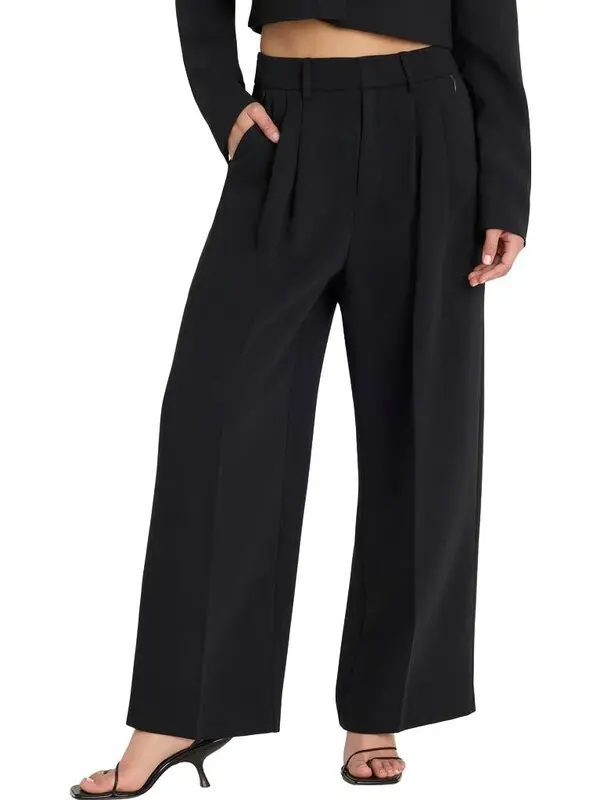 Good American High Waist Ankle Wide Leg Trousers - Black001