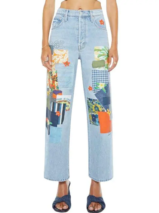 MOTHER Spinner Flood Patchwork Straight Leg Jeans - Mumble Jumble