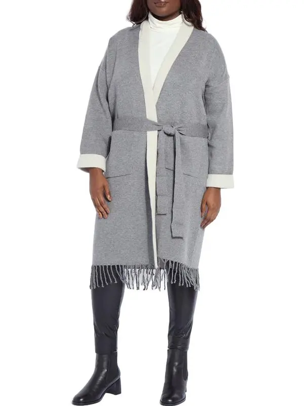 Lyssé Juliette Fringed Sweater Coat - Grey Melange/light Pewter
