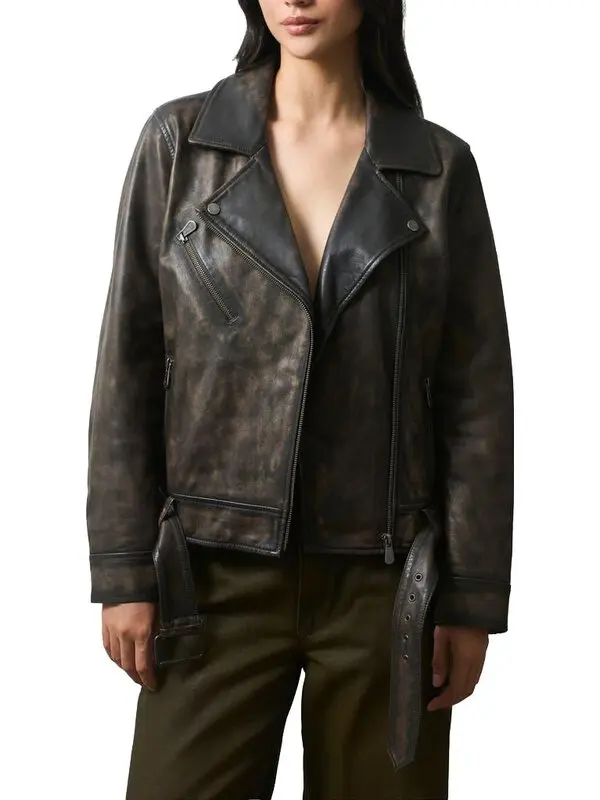 VELEZ Efos Leather Biker Jacket - Brown