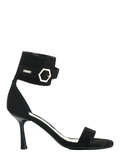 VELEZ Heeled Suede Leather Sandals - Black