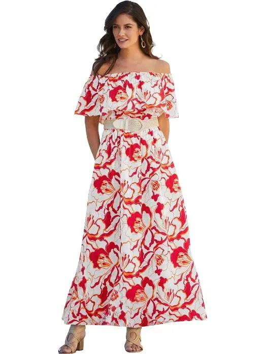 JESSICA LONDON Off-the-shoulder Maxi Dress - Pink Burst Graphic