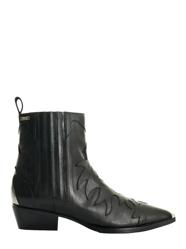 VELEZ Leather Western Ankle Boots - Black