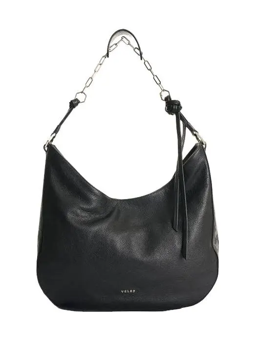 VELEZ Leather Bowling Bag With Chain Strap - Black