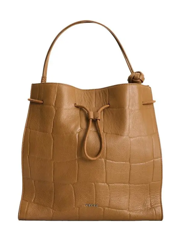 VELEZ Embossed Leather Shopper Tote Bag - Brown