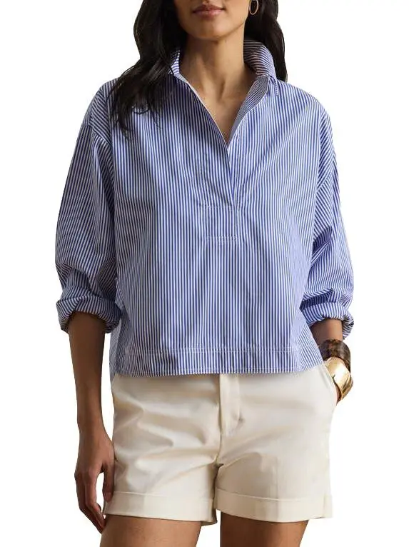 Ralph Lauren 70s Stripe Cotton Broadcloth Popover Shirt - Blue/white